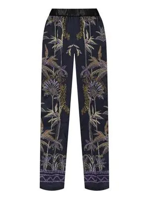 FORTE_FORTE Printed Satin Trousers - Navy Blue