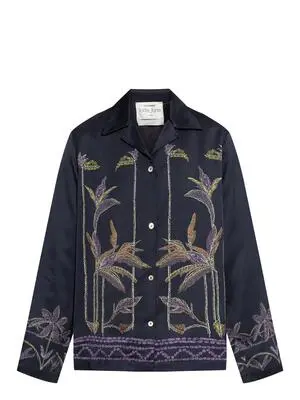 FORTE_FORTE Printed Satin Shirt - Navy Blue