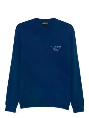 Emporio Armani Logo-embroidered Crew-neck Sweater - Blue