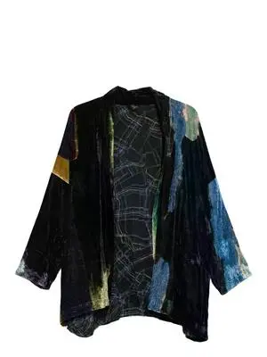 YAVI Patchwork Velvet Coat - Black