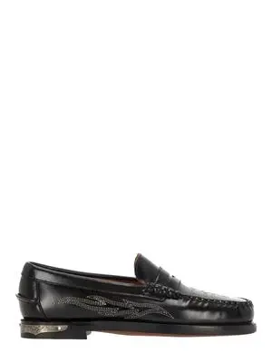 SEBAGO Embroidered Leather Loafers - Black