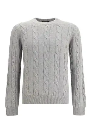 ARAGONA Cable-knit Crew-neck Sweater - Grey