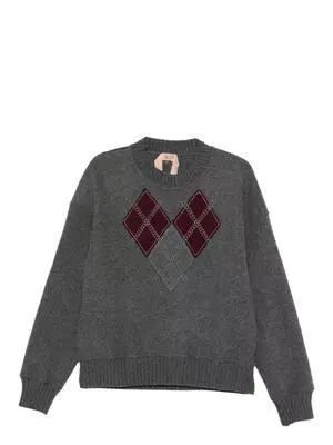 N°21 Argyle-appliqué Jumper - Grey