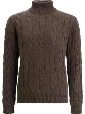 ARAGONA Cable-knit Roll Neck Sweater - Brown