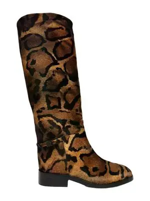 LE SILLA Animal Print Strap Boots - Brown