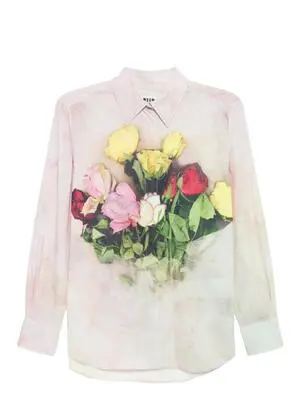 MSGM Rose Bouquet-print Poplin Shirt - Pink