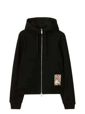 Burberry Cotton Check-label Hoodie - Black