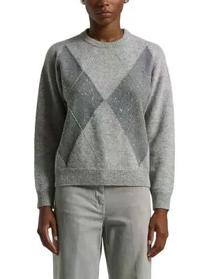 Peserico Argyle Embellished Sweater - Grey