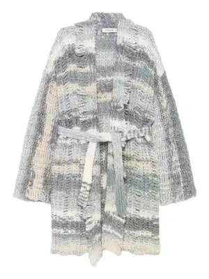 KANGRA Fringed Belted Cardigan - Grey