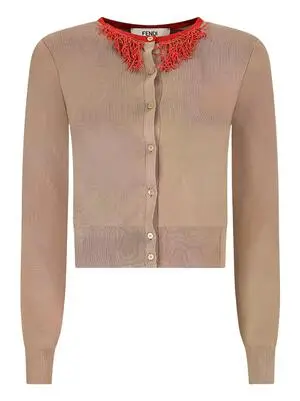 Fendi Cardigan With Coral Detail - Neutrals