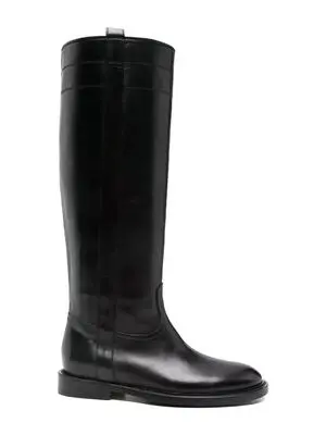ANNA F. Leather Knee-high Boots - Black