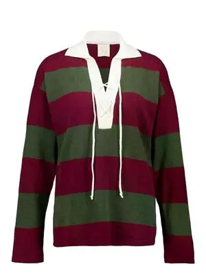 PAULA Striped Knitted Polo Shirt - Red