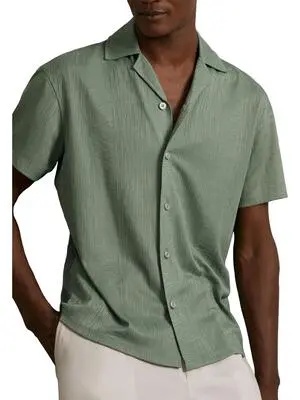 REISS Ando Jacquard-stripe Cuban-collar Shirt - Mint Green