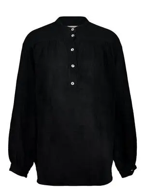 120% Lino Buttoned Long-sleeve Blouse - Black