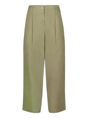 120% Lino Pleated Wide Leg Trousers - Green