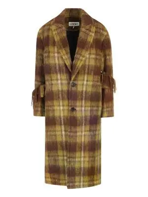 Loewe Plaid Fringed Coat - Brown