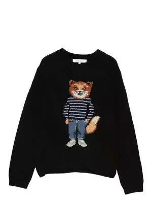Maison Kitsuné Fox-motif Wool Sweater - Black