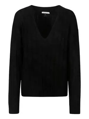 Patrizia Pepe V-neck Ribbed Knit Sweater - Black