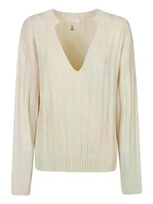 Patrizia Pepe V-neck Ribbed Sweater - Neutrals