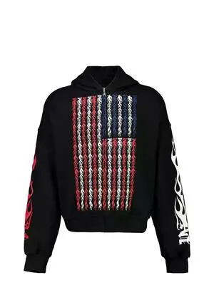 Palm Angels Flames Flag Zip-up Hoodie - Black