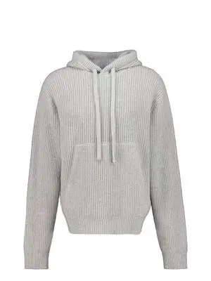 Palm Angels Curved-logo Ribbed-knit Hoodie - Grey