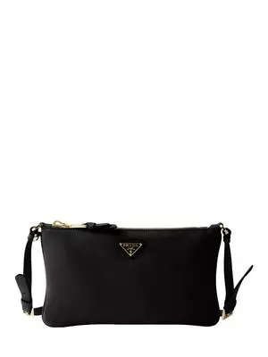 Prada Leather Cross Body Bag With Logo - Black