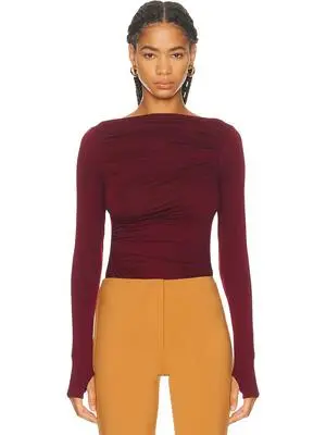 Enza Costa Fluid Jersey Draped Boatneck Top - Barolo