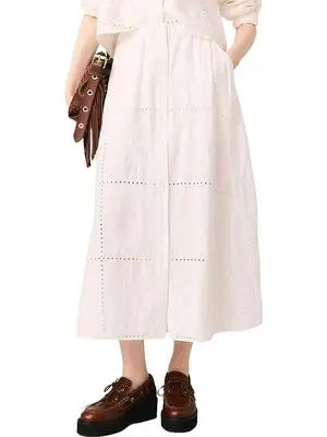Maje Embroidered Midi Skirt - White