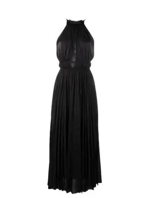 Maje Revilly Pleated Satin Maxi Dress - Navy
