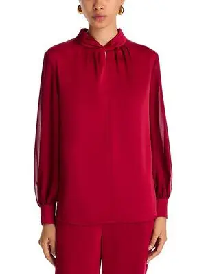Misook Twist Neck Keyhole Blouse - Scarlet Red