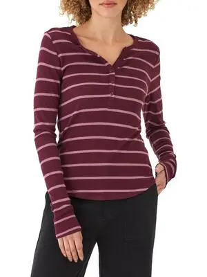THREADS 4 THOUGHT Striped Rib Henley - Ultra Maroon/cherry Blossom