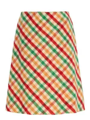 Miu Miu Checked Wool-blend Midi Skirt - Multi