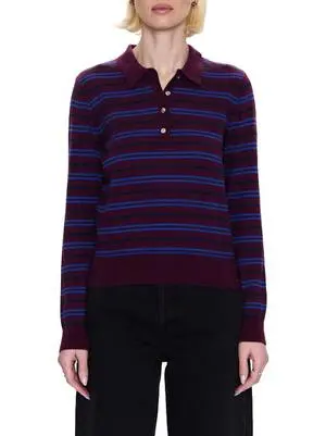 PISTOLA Greta Long Sleeve Polo - Claret Azure Stripe