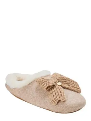 DEARFOAMS Josie Knit Clog Slipper With Bow - Latte