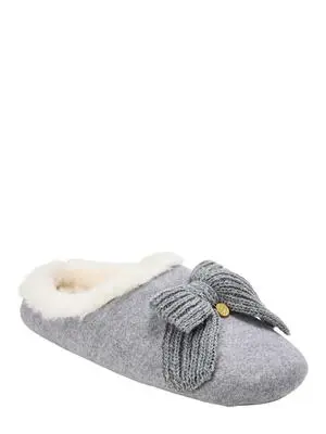 DEARFOAMS Josie Knit Clog Slipper With Bow - Light Heather Grey