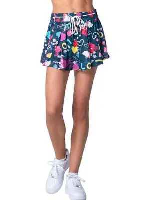 Lucky In Love Printed High-waist Skirt With Drawstring - Navy