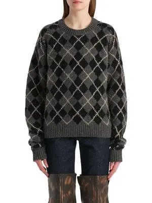 KHAITE Pratt Oversize Argyle Plaid Cashmere Sweater