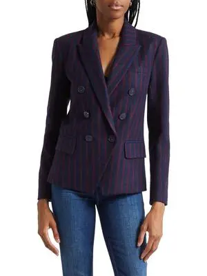 L'Agence Kenzie Double Breasted Knit Blazer - Midnight/red Pinstripe