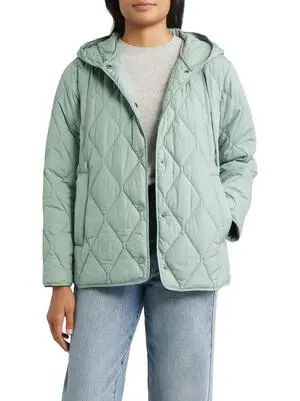 Bernardo Ashbury Diamond Quilted Hooded Liner Jacket - Cool Sage