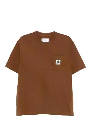 Sacai Logo-patch T-shirt - Brown