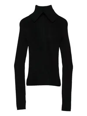 Iceberg Collared Ribbed Knit Top - Black