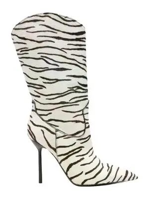 Paris Texas 105mm Zebra Print Knee-high Boots - White