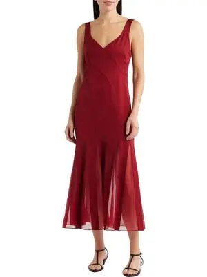 BOSS Sleeveless Godet Maxi Dress - Deep Ruby
