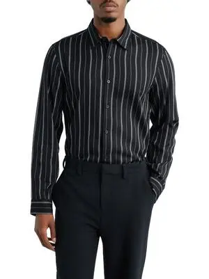 OPEN EDIT Stripe Long Sleeve Button-up Shirt - Black Kiyoshi Stripe