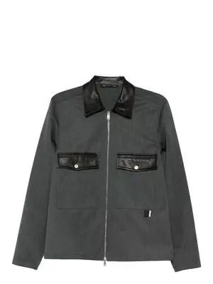 LOW BRAND Leather-trim Shirt Jacket - Grey