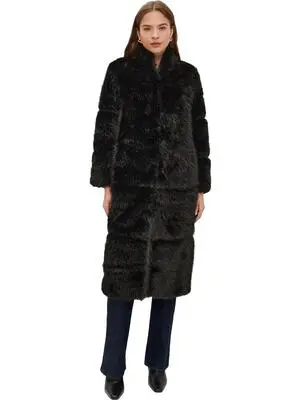 Apparis Sylke Sable Faux Fur Coat - Noir