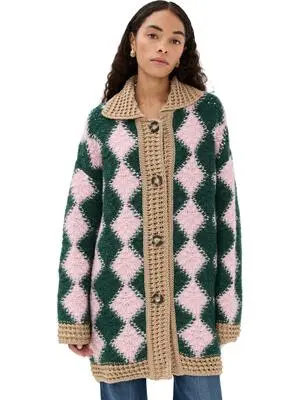 La DoubleJ La DoubleJ Crochet Bowling Cardigan Multi Pink/dark Green/beige