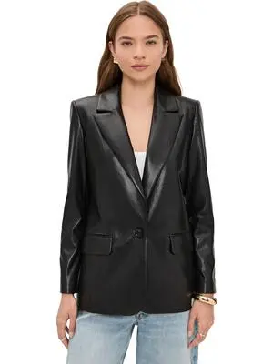 Alice + Olivia Vegan Leather Notch Collar Blazer - Black