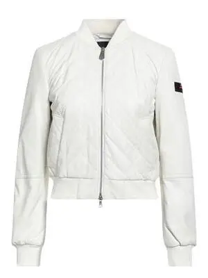 Peuterey Leather Quilted Bomber Jacket - White