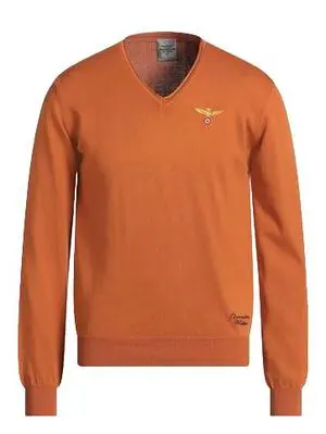 AERONAUTICA MILITARE Cotton Knit V-neck Sweater - Orange